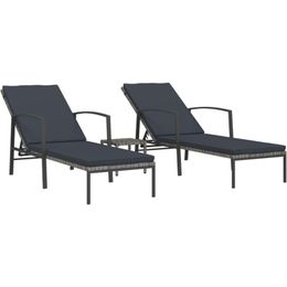 vidaXL - Sonnenliegen 2 Stk. mit Tisch Poly Rattan Grau