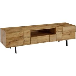 FineBuy - Lowboard Holz Eiche-Dekor 160x46x43 cm TV-Kommode mit zwei Türen, Design TV-Schrank Hoch, Fernsehtisch Fernsehschrank Modern,