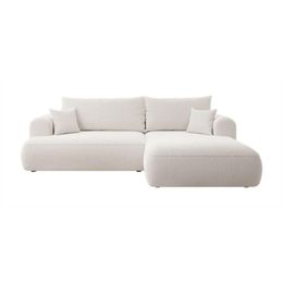 Eck-Schlafsofa Ovo L-Form Creme mit Behälter, Boucle, linke Seite - Selsey