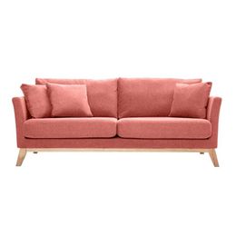 Miliboo Skandinavisches Sofa aus terracottafarbenem Stoff mit Samteffekt, abnehmbarem Bezug und hellem Holz 3-Sitzer oslo