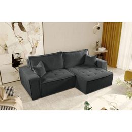 Fun Moebel - Ecksofa Schlafsofa flosi Stoff Raven Anthrazit Ottomane Rechts