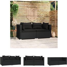 2-Sitzer-Sofa mit Kissen Schwarz Poly Rattan - Gartenmöbel-Sets - Schwarz - The Living Store