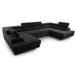 Furnix - Ecksofa nillona U-Form Schlaffunktion Bettkasten KR7 Schwarz