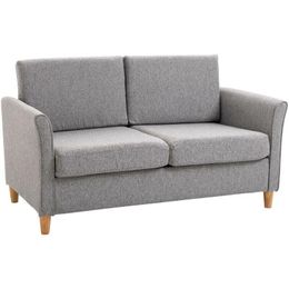 2 Sitzer Sofa, Couch mit Holzbeine, Leinenoptik, Gepolsterter Polstersofa, Doppelsofa im Modern-Stil für Wohnzimmer, Schlafzimmer, Hellgrau - HOMCOM