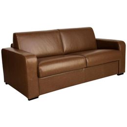 Vente-unique - Schlafsofa mit Matratze 3-Sitzer - Matratze 14 cm - Büffelleder - Vintage-Optik - Karamell - bevis