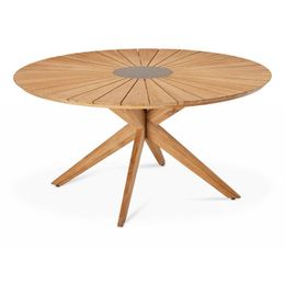 Best - Freizeitmöbel Dining-Tisch Agadir rund Gartentisch Outdoor in Teak/Betongrau ca. ø 150x74 cm