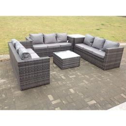 Rattan Gartesofa Set 9-sitzer Lounge Gartenmöbel Set Wetterfeste Polyrattan Sitzgruppe für Garten, Balkon,Terrasse Dunkelgrau Mischen - Fimous