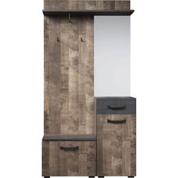 Garderobenschrank Home Affaire "Saragossa", braun (tabak eichefarben, matera), B:104cm H:190cm T:32cm, FSC-zertifizierter Holzwerkstoff, Schränke, Kompaktgarderobe mit Schubkasten - Spiegel und großzügiger Ablage