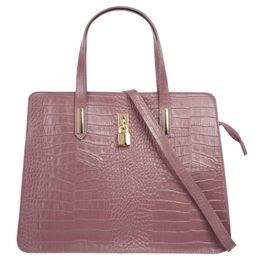 Henkeltasche CLUTY, Damen, Gr. B/H/T: 36cm x 28cm x 8cm onesize, rosa (alt, rosa), Leder, Reptilienprägung, Taschen, echt Leder, Made in Italy