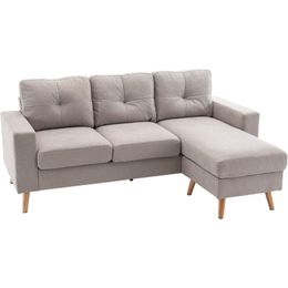 HOMCOM Ecksofa Stoffsofa in L-Form, Couchgarnitur in Leinenoptik, Eckgarnitur mit Chaiselongue für 3 Personen, Eckcouch für Wohnzimmer, Hellgrau, 193