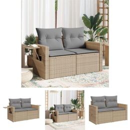 Gartensofa mit Kissen 2-Sitzer Beige Poly Rattan - Gartensofas - Beige - The Living Store