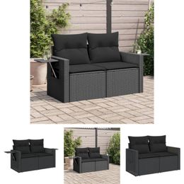 Gartensofa mit Kissen 2-Sitzer Schwarz Poly Rattan - Gartensofas - Schwarz - The Living Store