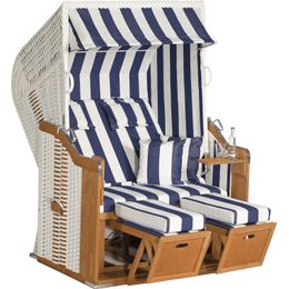 Strandkorb SUNNYSMART "Rustikal 250 Plus, TOPSELLER", weiß (korpus: natur, weiß bezug:), B:125cm H:160cm T:90cm, Strandkörbe, 2-Sitzer, komplett montiert, Oberkorb in einem Stück geflochten