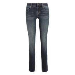 Skinny-fit-Jeans Angels, Damen, Gr. 42, Länge 28, grauish bl, Denim/Jeans, Obermaterial: 92% Baumwolle, 6% Polyester, 2% Elasthan, unifarben, casual, skinny fit lang, Jeans, mit Kontrastnähten an den Taschen