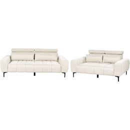 Beliani 5-Sitzer Sofa Set Creme Stoff Rückenlehne u. Kopfteil Verstellbar mit Kissen Schwarze Metallfüße Breite Armlehnen Modern Wohnzimmer Sitzgruppe