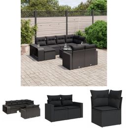 11-tlg. Garten-Sofagarnitur mit Kissen Schwarz Poly Rattan - Gartenmöbel-Sets - Schwarz - The Living Store