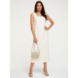 Maxikleid Heine "Kleid", Damen, Gr. 38, Normalgrößen, beige (ecru), 65% Viskose, 35% Leinen, unifarben, lang, eckiger Ausschnitt, ohne Ärmel, Kleider Partykleid