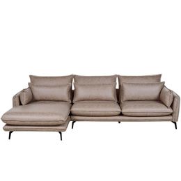 Beliani Ecksofa 3-Sitzer Hellbraun aus Kunstwildleder Rechtsseitig L-Form Schwarze Beine Kissen Modernes Sofa Bequeme Gepolsterte Couch für Wohnzimmer