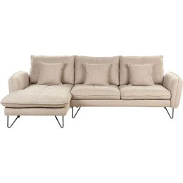 Beliani - 3-Sitzer Ecksofa Rechtsseitig Beige Stoffbezug Verstellbare Rückenlehne Kissen Schwarze Beine Modern Elektrisches Stoffsofa Stoffcouch