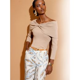 WITT Damen Carmenpullover mit 3/4-Ärmeln, beige, Größe 38