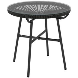 Outsunny Rattan Beistelltisch mit Glastischplatte schwarz, natur 50L x 50B x 50H cm