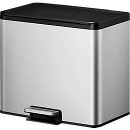 EKO Treteimer Essential Recycler, 20 + 9 Liter, Edelstahl, fingerabdrucksicher, Stay-open-Funktion, B 462 x T 338 x H 411 mm, silber/schwarz