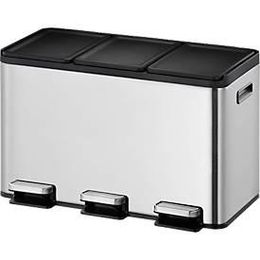 EKO Treteimer Essential Recycler, 3 x 10 Liter, Edelstahl, fingerabdrucksicher, Stay-open-Funktion, B 595 x T 321 x H 371 mm, silber/schwarz