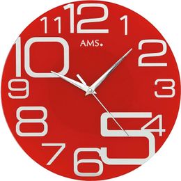 AMS Wanduhr »W9462« Quarzuhr, Glas, Wohnzimmer, Esszimmer, Küche, Arbeitszimmer, Büro, Flur rot Coole Wanduhr