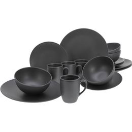 Kombiservice Creatable "Geschirr-Set Soft Touch Black", schwarz, 16 tlg., Steinzeug, Geschirr-Sets, Service, schwarz, seidenmatte Glasur, 16 Teile, für 4 Personen