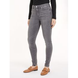 Skinny-fit-Jeans Tommy Hilfiger "HARLEM U SKINNY HW CAL", Damen, Gr. 29, Länge 30, grau (ger), Denim/Jeans, Obermaterial: 81% Baumwolle, 14% Lyocell, 4% Elastomultiester, 1% Elasthan, casual, skinny fit, Jeans, mit Tommy Hilfiger Logo-Badge