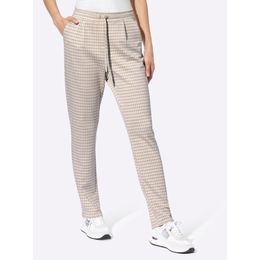 Jogger Pants Heine, Damen, Gr. 36, Normalgrößen, beige (beige, ecru, kariert), 54% Viskose, 44% Polyester, 2% Elasthan, gemustert, kariert, lang, Hosen