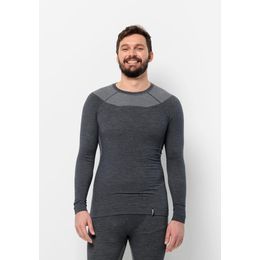 Langarmshirt Jack Wolfskin "SEAMLESS WOOL L/S M", Herren, Gr. S (48), grau (phantom), 55% WOLLE (MERINO), 43% POLYAMID, 2% ELASTHAN, Langarm, Shirts