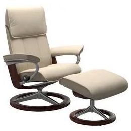 Relaxsessel stressless "Admiral", beige (cream batick), B:84cm H:100cm T:73cm, Leder BATICK: BATICK ist ein leicht korrigiertes, durchgefärbtes und genarbtes Möbelleder, bei dem die meisten Unebenheiten und Spuren in der Regel entfernt wurden., Sessel, mit Signature Base, Größe M & L, Gestell Braun