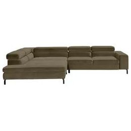 Ecksofa "Felicia Due L-Form", grün (oliv), B:312cm H:72cm T:216cm, 100% Polyester, Gallery M BRANDED BY MUSTERRING, Sofas, Wahlweise mit Sitzvorzug, inkl. Kopfteilverstellung, Sitzhöhe 43 cm