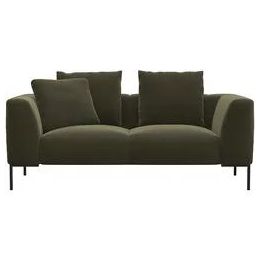 2,5-Sitzer FLEXLUX "Sava Designsofa, bequem und komfortabel durch hochwertigen Sitzaufbau", grün (moss grün), B:208cm H:94cm T:97cm, 100% Polyester, Sofas, Schwarze Metallfüße, mit losen Rückenkissen, Luxuriöses Sitzkomfort