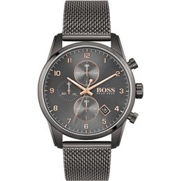 Chronograph BOSS "SKYMASTER, 1513837", grau (anthrazit), Armbanduhren, Herren, Quarzuhr, Herrenuhr, Armbanduhr, Stoppfunktion, Edelstahlarmband