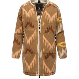 Plüschjacke Ragwear "Fouzy Aztec", Damen, Gr. L (40), braun, Obermaterial: 100% Polyester, Innenfutter: 100% Polyester, Wattierung: 100% Polyester, modisch, lässig geschnitten ca. Mitte Oberschenkel, Rundhals, Langarm Ärmel ohne Ärmelschlitz normaler Saum, Jacken, flauschige Übergangsjacke aus kuschligem Teddyfleece