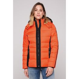 Winterjacke SOCCX, Damen, Gr. L, orange (happy lobster), Material Oberstoff: 100% Polyamid, Material Einsatz: 91% Polyester, 9% Elasthan, Futter: 100% Polyamid, Füllung: 100% Polyester, bedruckt, bestickt, casual, lässig geschnitten normal, Langarm eingesetzt Rippbündchen, Jacken, mit abtrennbarer Kapuze