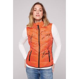 Steppweste SOCCX, Damen, Gr. L, orange (happy lobster), Material Oberstoff: 100% Polyamid, Material Einsatz: 91% Polyester, 9% Elasthan, Futter: 100% Polyamid, Füllung: 100% Polyester, bestickt, bedruckt, casual, tailliert normal, Westen, mit Windfangleiste