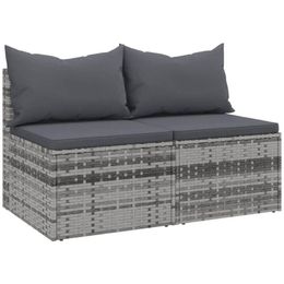 Garten-Mittelsofas mit Kissen 2 Stk. Grau Poly Rattan vidaXL