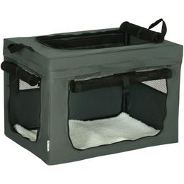 PawHut - Hundetasche Hundebox mit Meshfenster, Katzentransportbox mit Kissen, Transportbox, Transporttasche für Hunde bis 4 kg, Oxford, Grau, 60 x 42