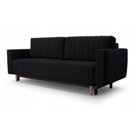 Schlafsofa mit Bettkasten Roli - Skandinavischer Stil - Klappsofa, Schlafcouch - Sofa mit Samtstoff (Schwarz - Trinity 16)