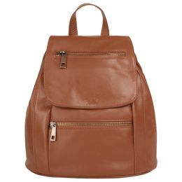 Cityrucksack Samantha Look, Gr. B/H/T: 24cm x 27cm x 11cm, braun (cognac), Rindsleder, Leder, beschichtet, leicht glänzend, klassisch, Rucksäcke, echt Leder, Made in Italy