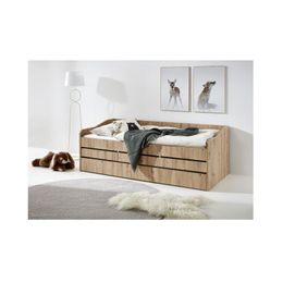 Relita - Funktionsbett Jill 90x200 ohne Lattenrost, 3 Schubladen u. Bettschublade Spanplatte Eiche Artisan Dekor