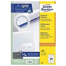 Avery Zweckform ultragrip Universaletiketten 3475 Selbsthaftend DIN A4 Weiß 70 x 36 mm 100 Blatt à 24 Etiketten