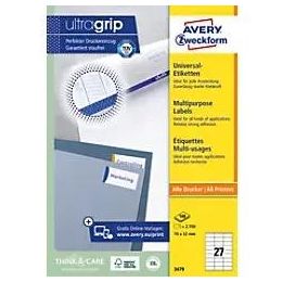 Avery Zweckform ultragrip Laser Universaletiketten 3479 Selbsthaftend DIN A4 Weiß 70 x 32 mm 100 Blatt à 27 Etiketten