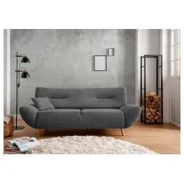 3-Sitzer Inosign "Drago, elegant und zeitlos, komfortabel, mit Holzfuß", grau (anthrazit), B:205cm H:81cm T:90cm, 100% Polyester, Sofas, frei im Raum stellbar, inkl. 1 Zierkissen