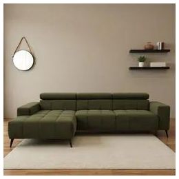 Ecksofa DOMO collection "Trento L-Form, mit Kufenfuß oder Einzelfuß", grün, B:287cm H:79cm T:175cm, 100% Polyester, Sofas, wahlweise mit Kopfteilverstellung, Recamiere links/rechts bestellbar