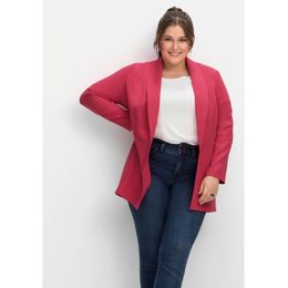 Jackenblazer sheego "Große Größen", Damen, Gr. 42, lila (orchidee), Obermaterial: 88% Polyester, 12% Elasthan, unifarben, feminin, figurumspielend lang, Langarm, Blazer, mit Schalkragen und Taschen