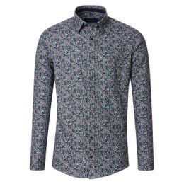 Langarmhemd Casamoda "Casamoda Freizeithemd Print", Herren, Gr. L, Normalgrößen, blau (grünblau), 100% Baumwolle, bedruckt, comfort fit, Hemden